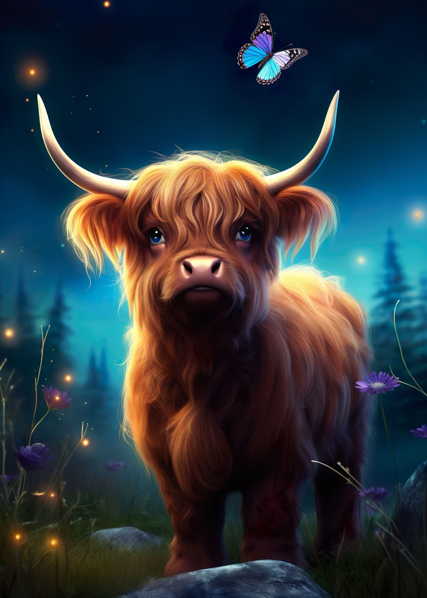 'Dreamy Highland Cow' Poster, picture, metal print, paint by Dennex ...