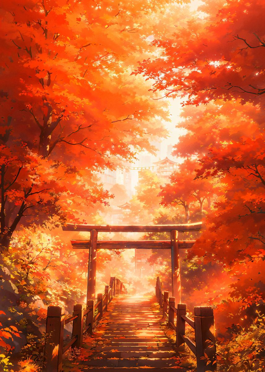 'Autumn Torii Gate' Poster, picture, metal print, paint by Ann Havbo ...