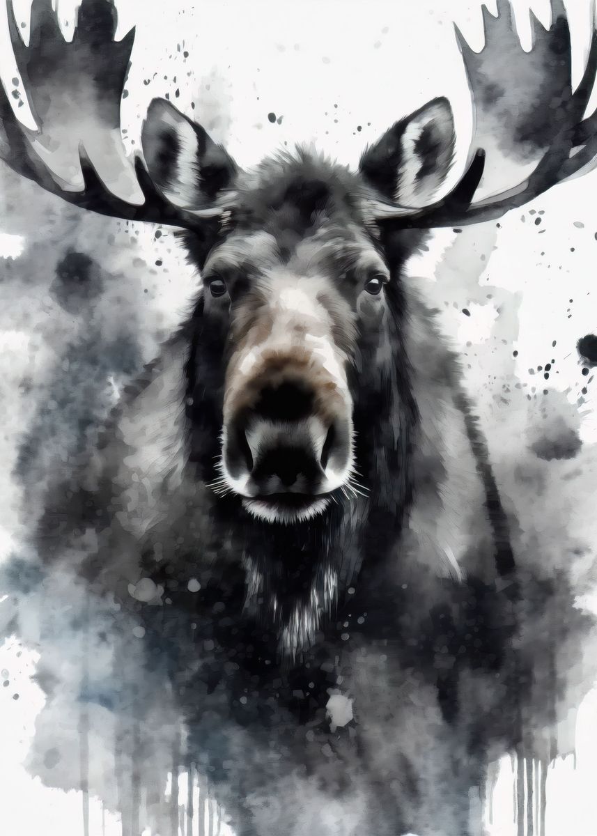 'Watercolor Painted Moose' Poster, picture, metal print, paint by ...