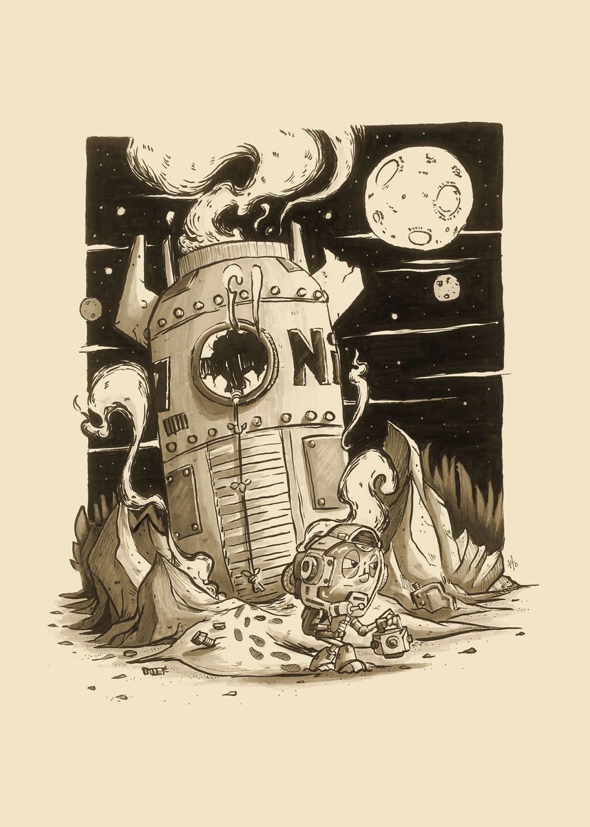 'Mission on The Moon' Poster, picture, metal print, paint by Fito Grafito | Displate