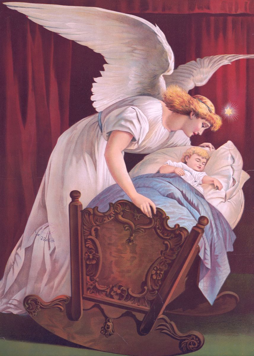 'Angel Watching Over Baby' Poster, picture, metal print, paint by Burl ...