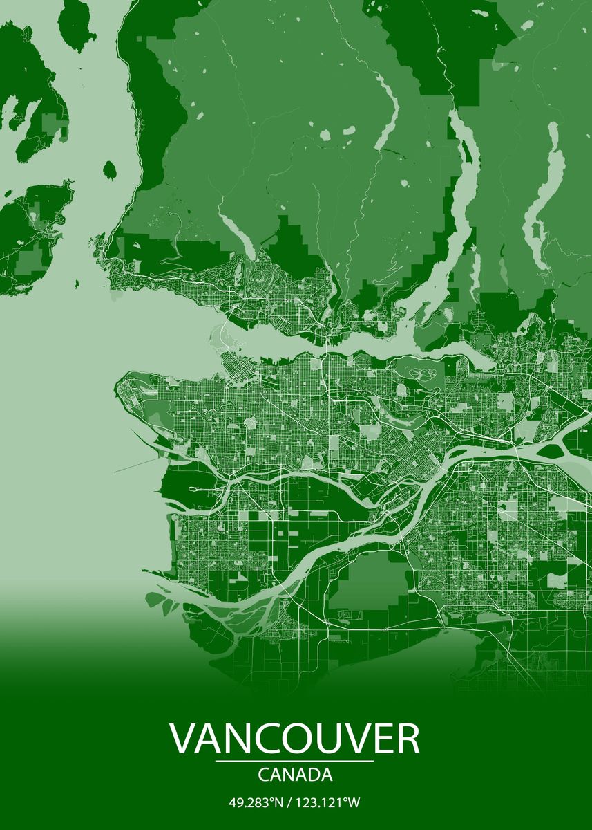 'Vancouver Canada Green Map' Poster, picture, metal print, paint by ...