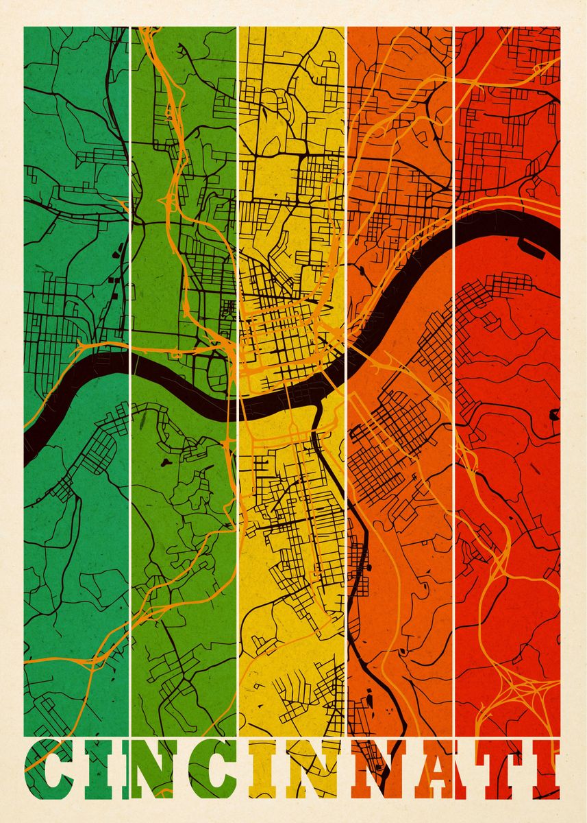 'Cincinnati OH USA' Poster, picture, metal print, paint by Ryan ...