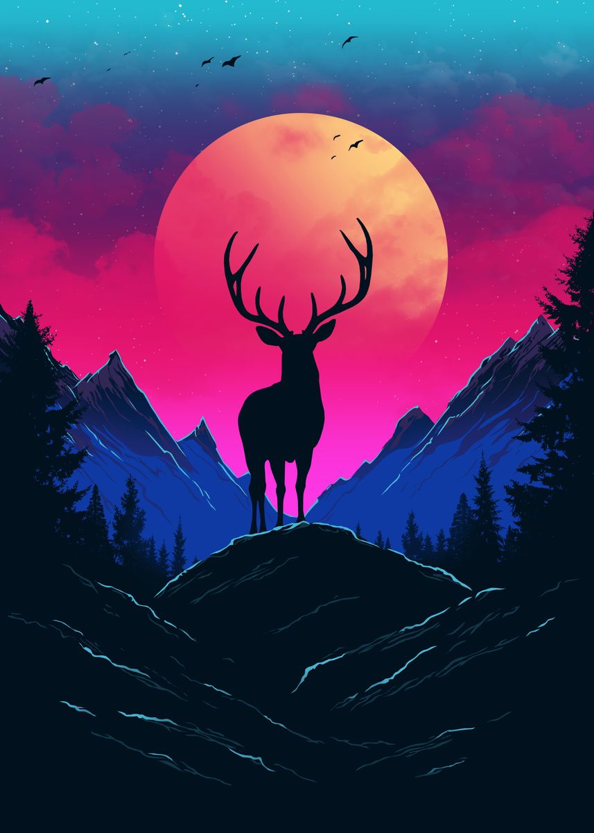 'Retro Deer' Poster, picture, metal print, paint by Denis Orio Ibañez ...