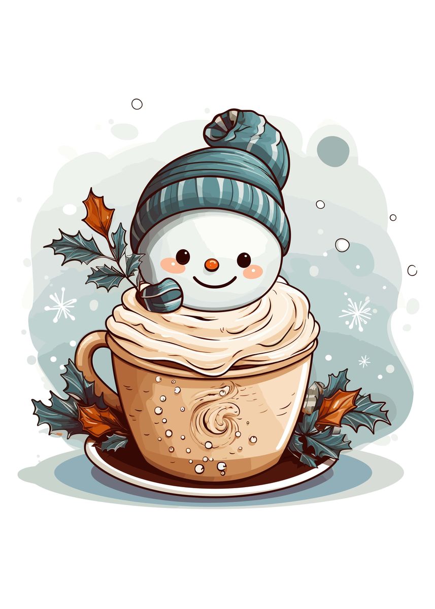 'Cute Snowman Coffee' Poster, picture, metal print, paint by Constance ...