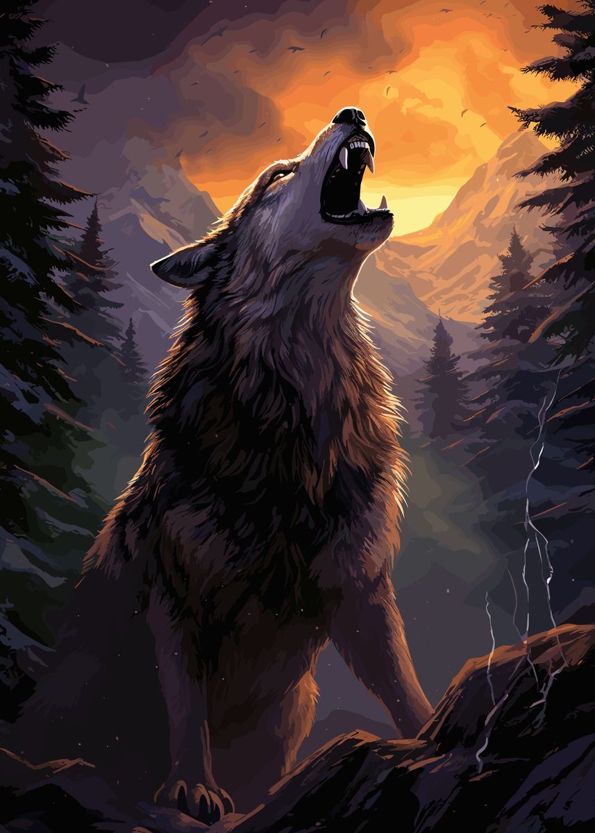 'Wolf Howling ' Poster, picture, metal print, paint by Ali Jane | Displate