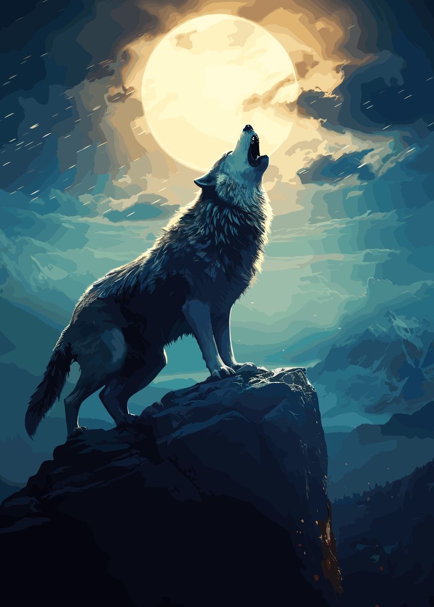 'Wolf Howling ' Poster, picture, metal print, paint by Ali Jane | Displate