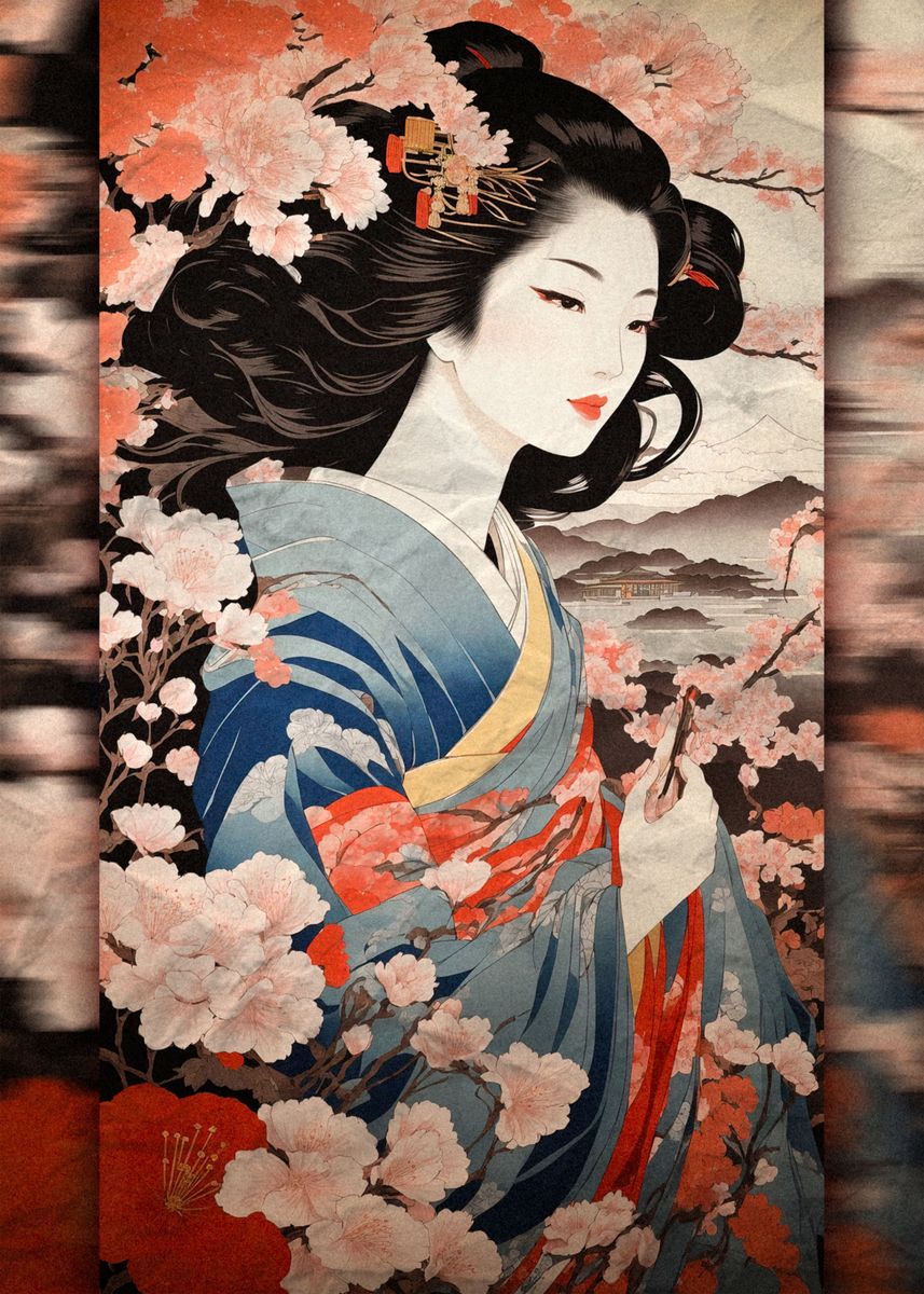 'Vintage Japanese Geisha' Poster, picture, metal print, paint by Atanas ...