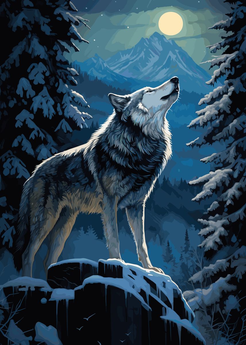 'Wolf Howling ' Poster, picture, metal print, paint by Ali Jane | Displate