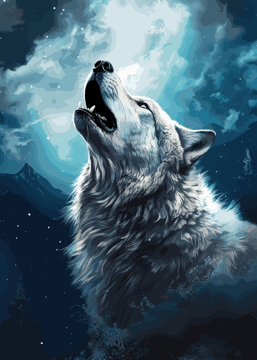 'Wolf Howling ' Poster, picture, metal print, paint by Ali Jane | Displate