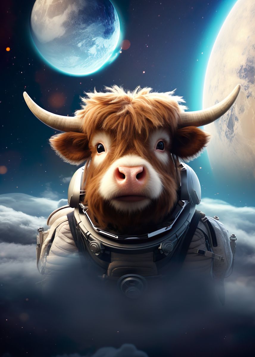 'Highland Cow Astronaut' Poster, picture, metal print, paint by Dennex ...