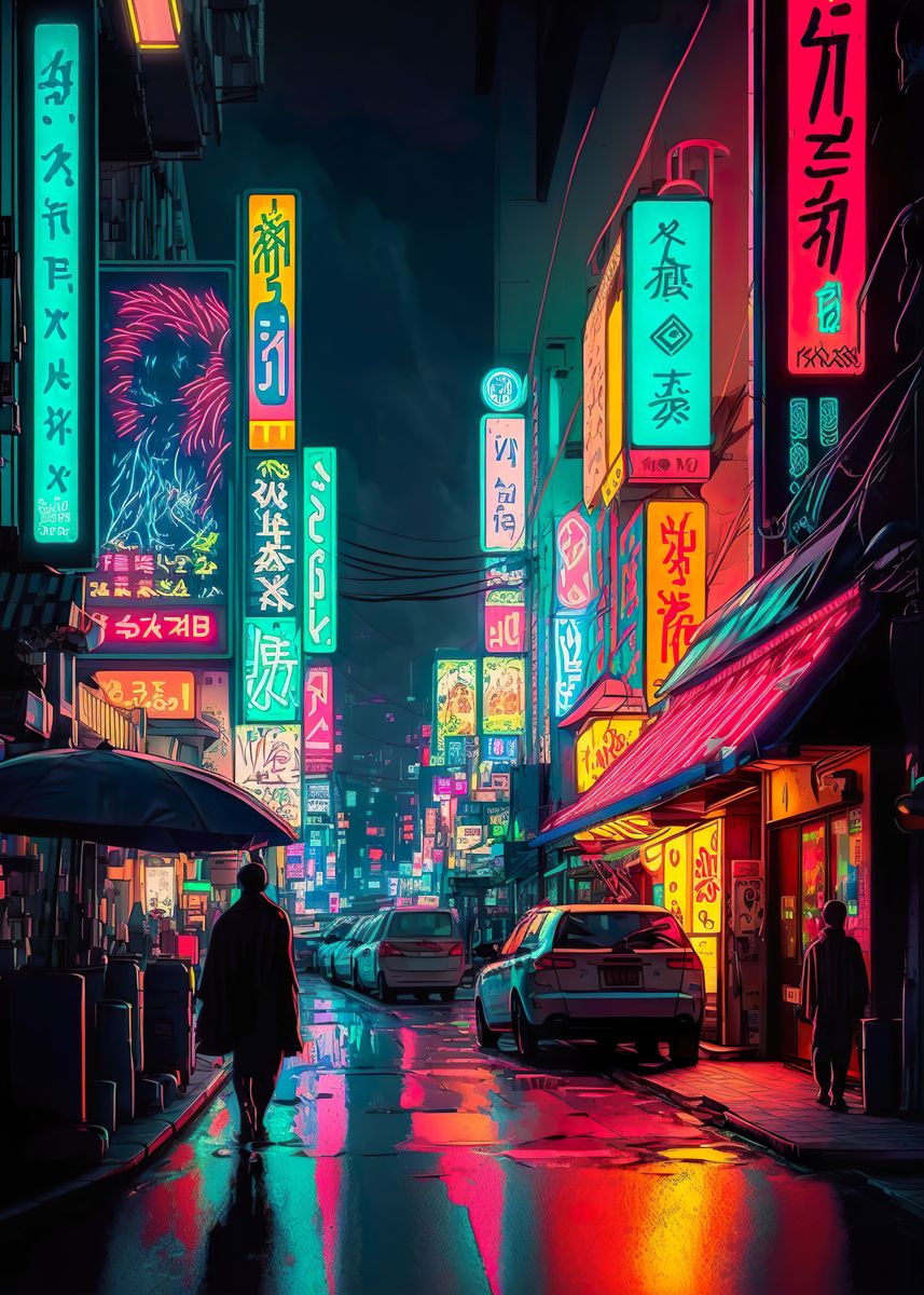 'Neon Tokyo Japan Street 2' Poster, picture, metal print, paint by LD ...