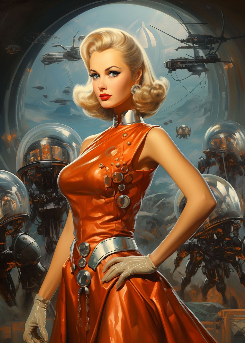 'Retro Rocket Girl' Poster, picture, metal print, paint by Stellar Creative | Displate