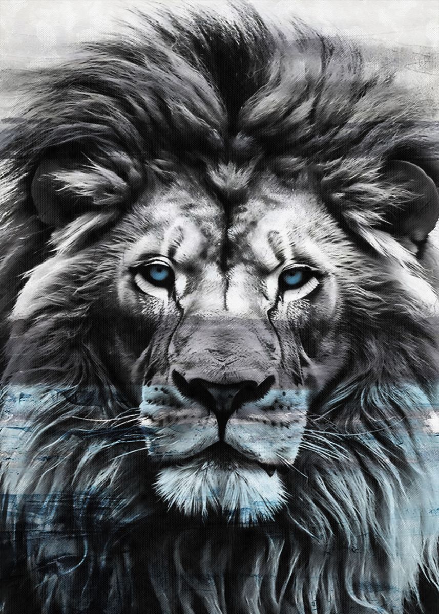 'Abstract Lion blue eyes' Poster, picture, metal print, paint by ...