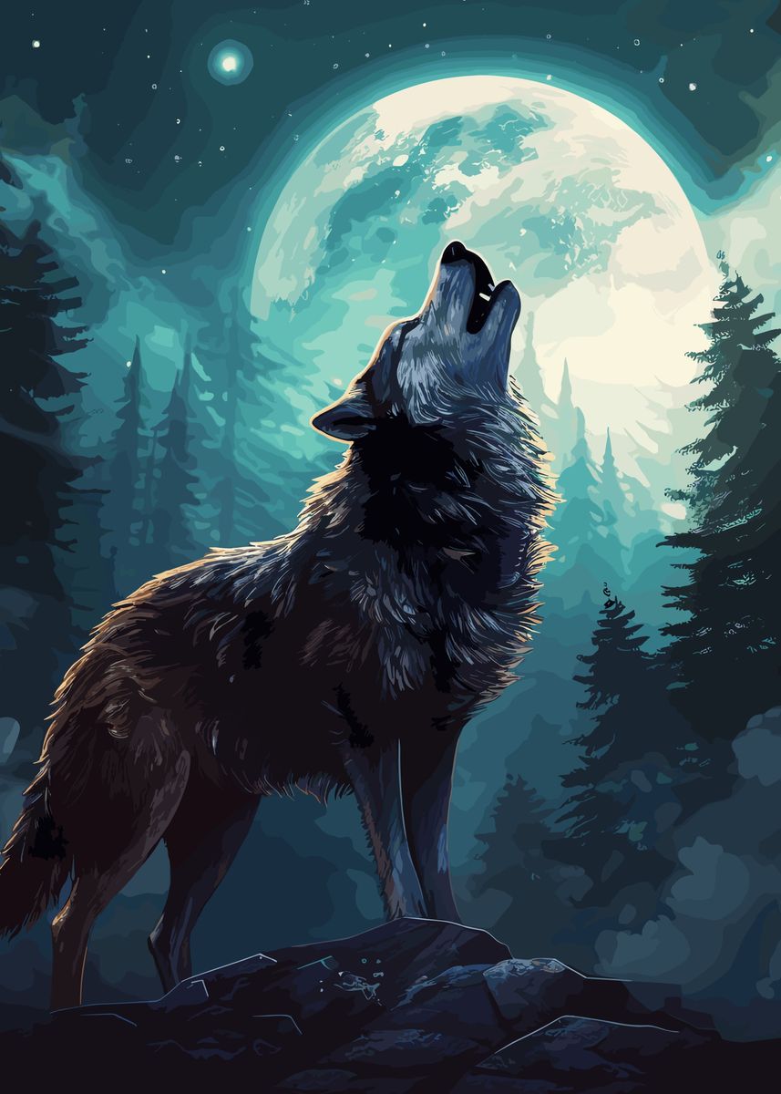 'Wolf Howling ' Poster, picture, metal print, paint by Ali Jane | Displate