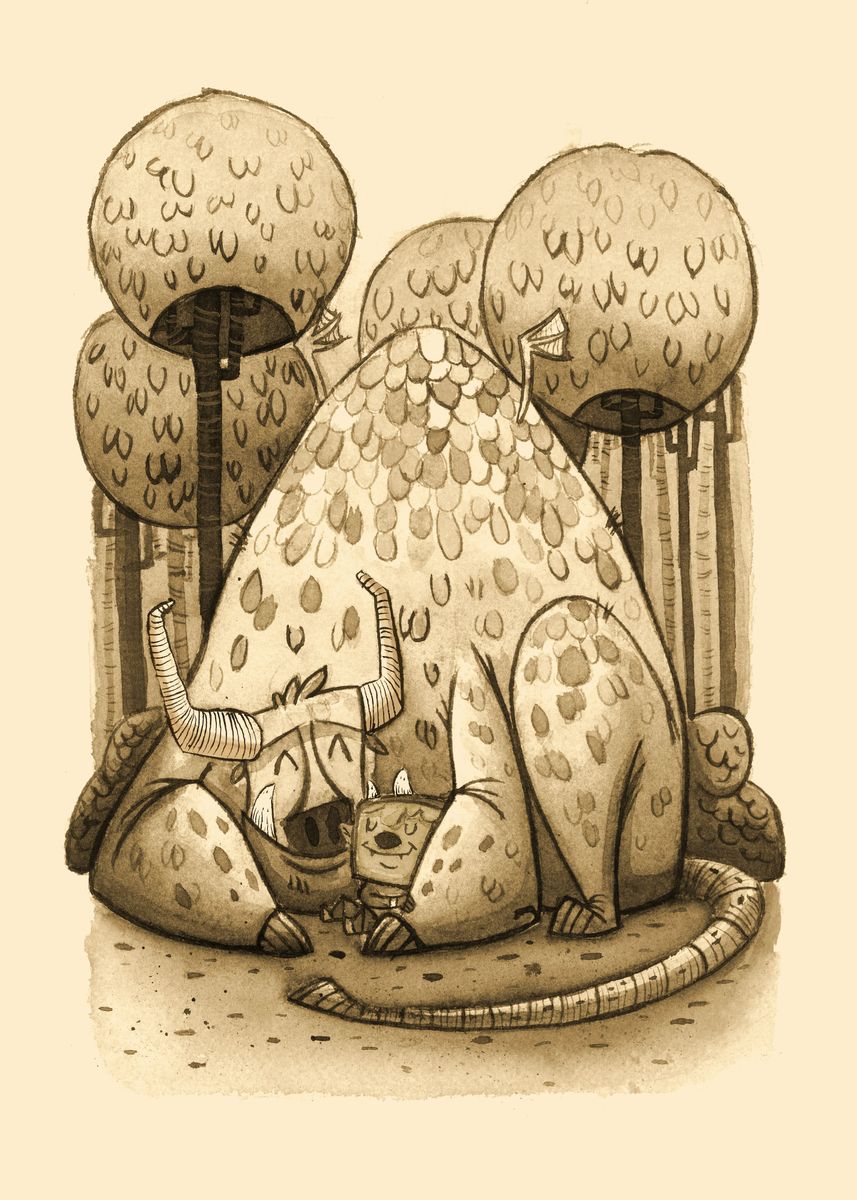 'Dragon Hug' Poster, picture, metal print, paint by Fito Grafito | Displate