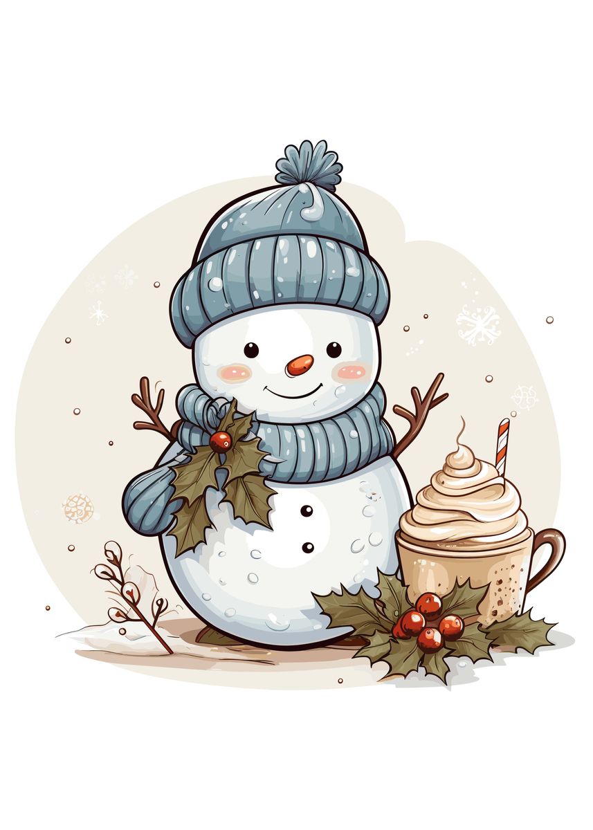 'Cute Snowman Coffee' Poster, picture, metal print, paint by Constance ...