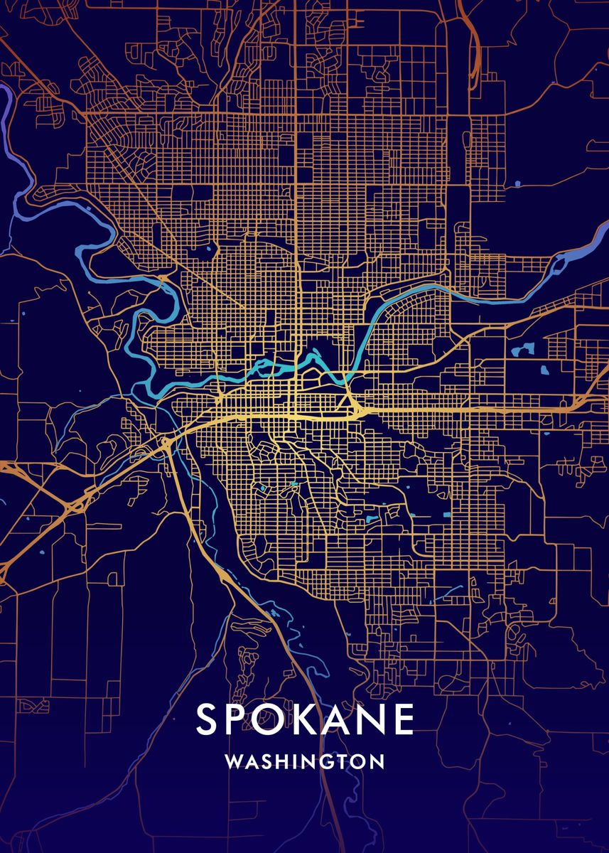 'Spokane Washington map' Poster, picture, metal print, paint by Miracle ...