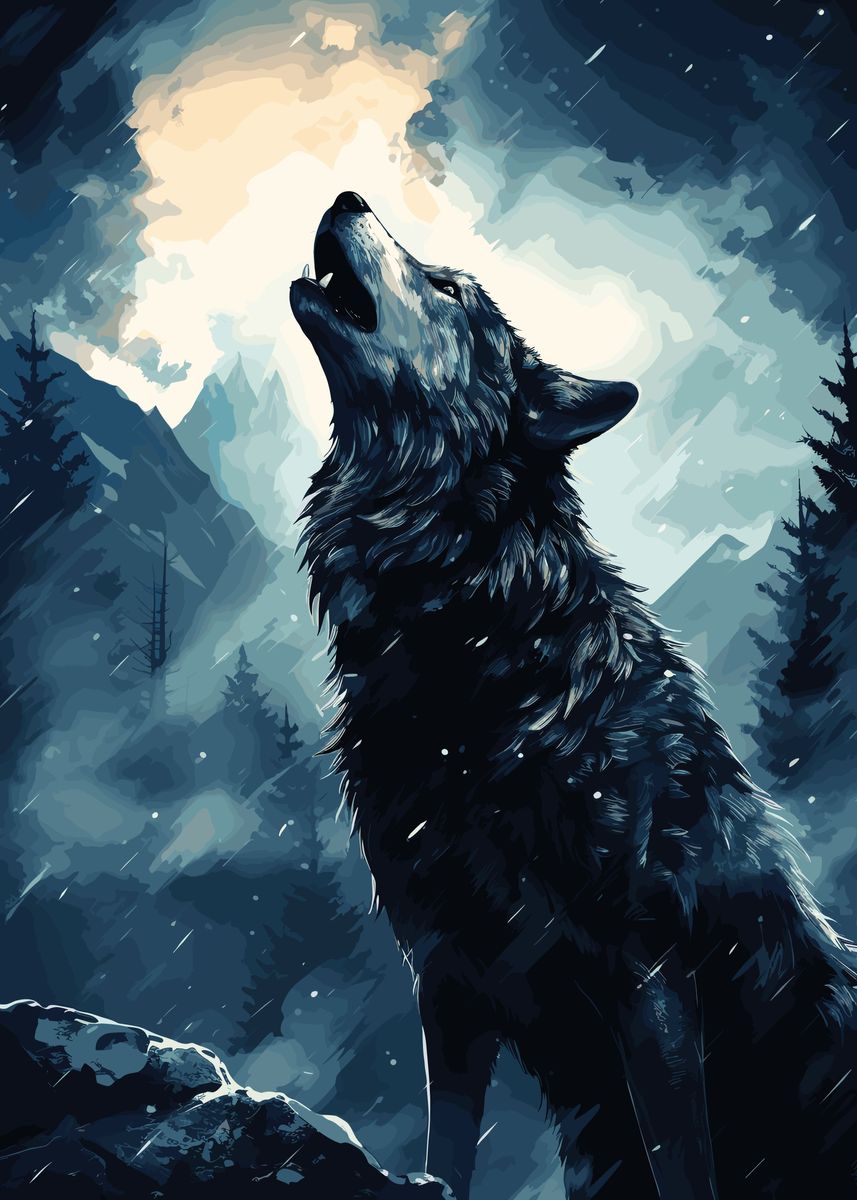 'Wolf Howling ' Poster, picture, metal print, paint by Ali Jane | Displate