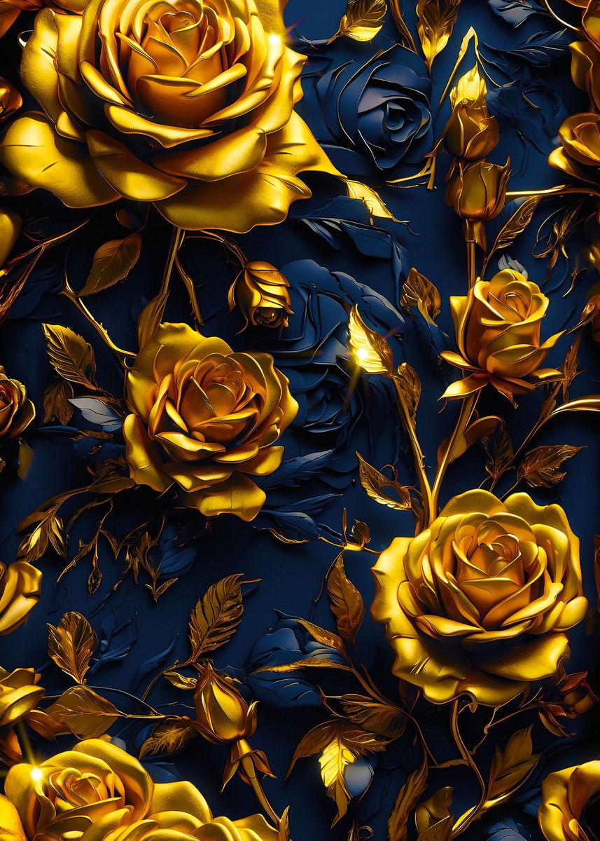 'Golden Roses' Poster, picture, metal print, paint by Bruno Macedo ...