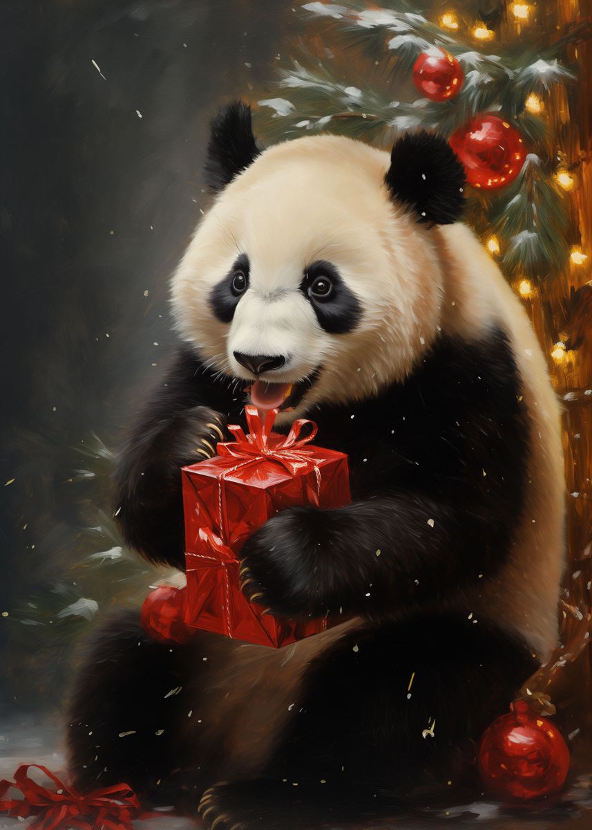 'Panda Noel' Poster, picture, metal print, paint by Pixel Pixie Dust | Displate