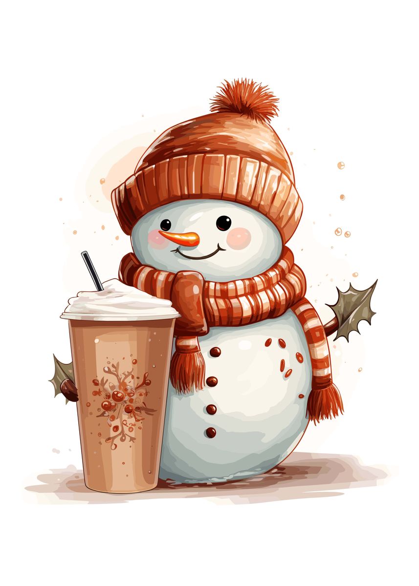 'Cute Snowman Coffee' Poster, picture, metal print, paint by Constance ...