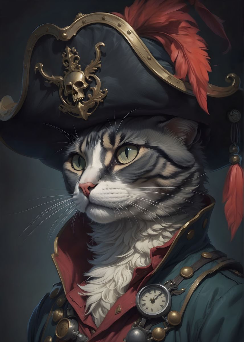 'Pirate Cat' Poster, picture, metal print, paint by Xăm Việt | Displate