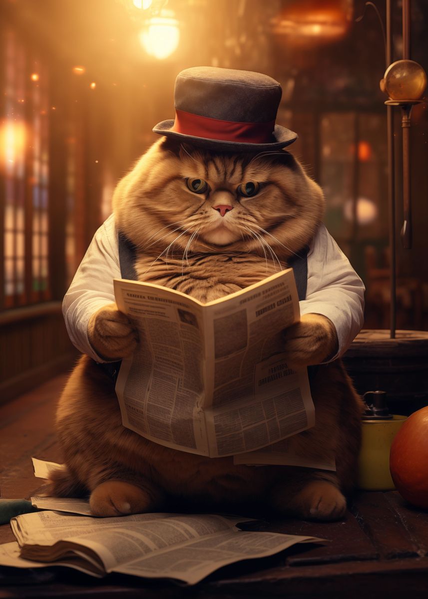 'Fat Cat Newspaper Top Hat' Poster, picture, metal print, paint by Zenz ...