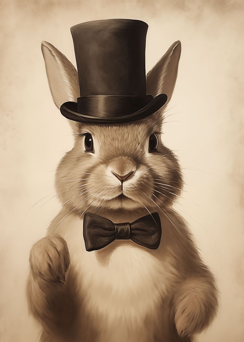 'Cute Vintage Dapper Bunny ' Poster, picture, metal print, paint by ...