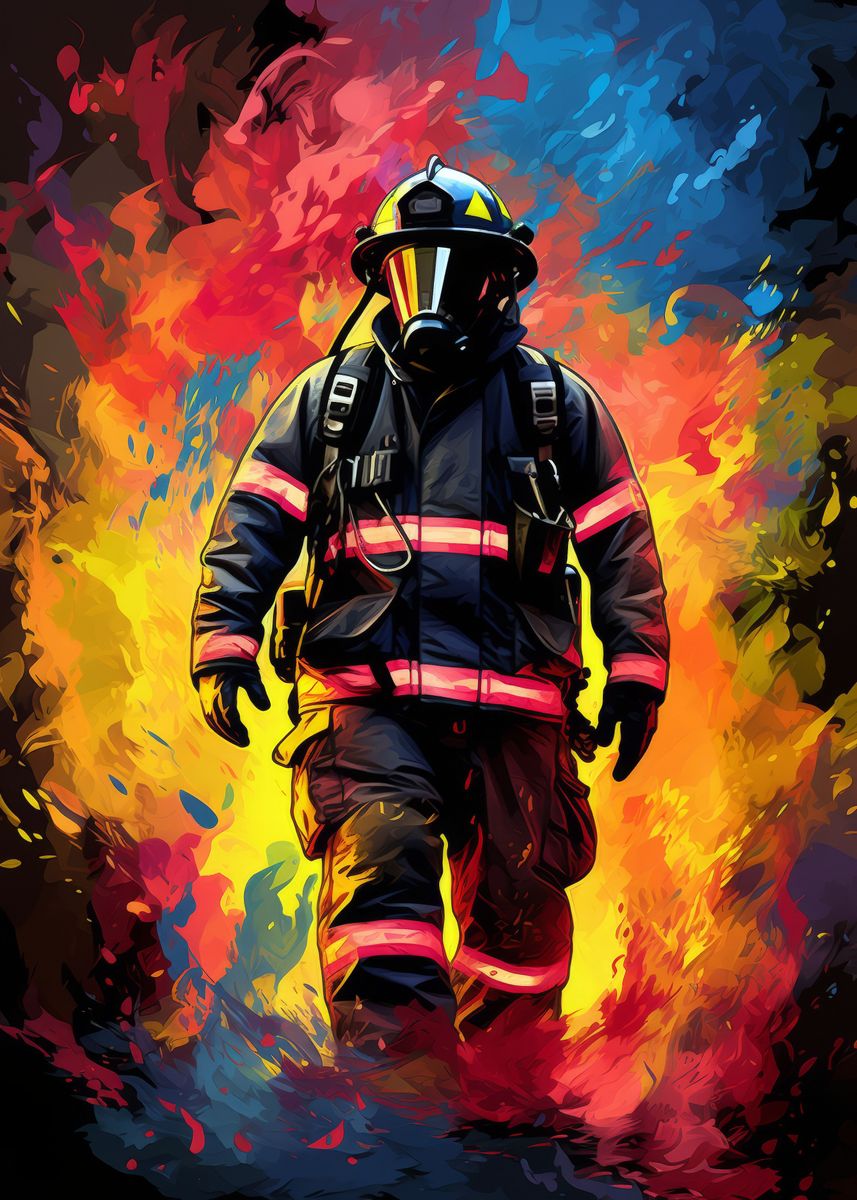 'Firefighter Flame' Poster, picture, metal print, paint by AnHa | Displate