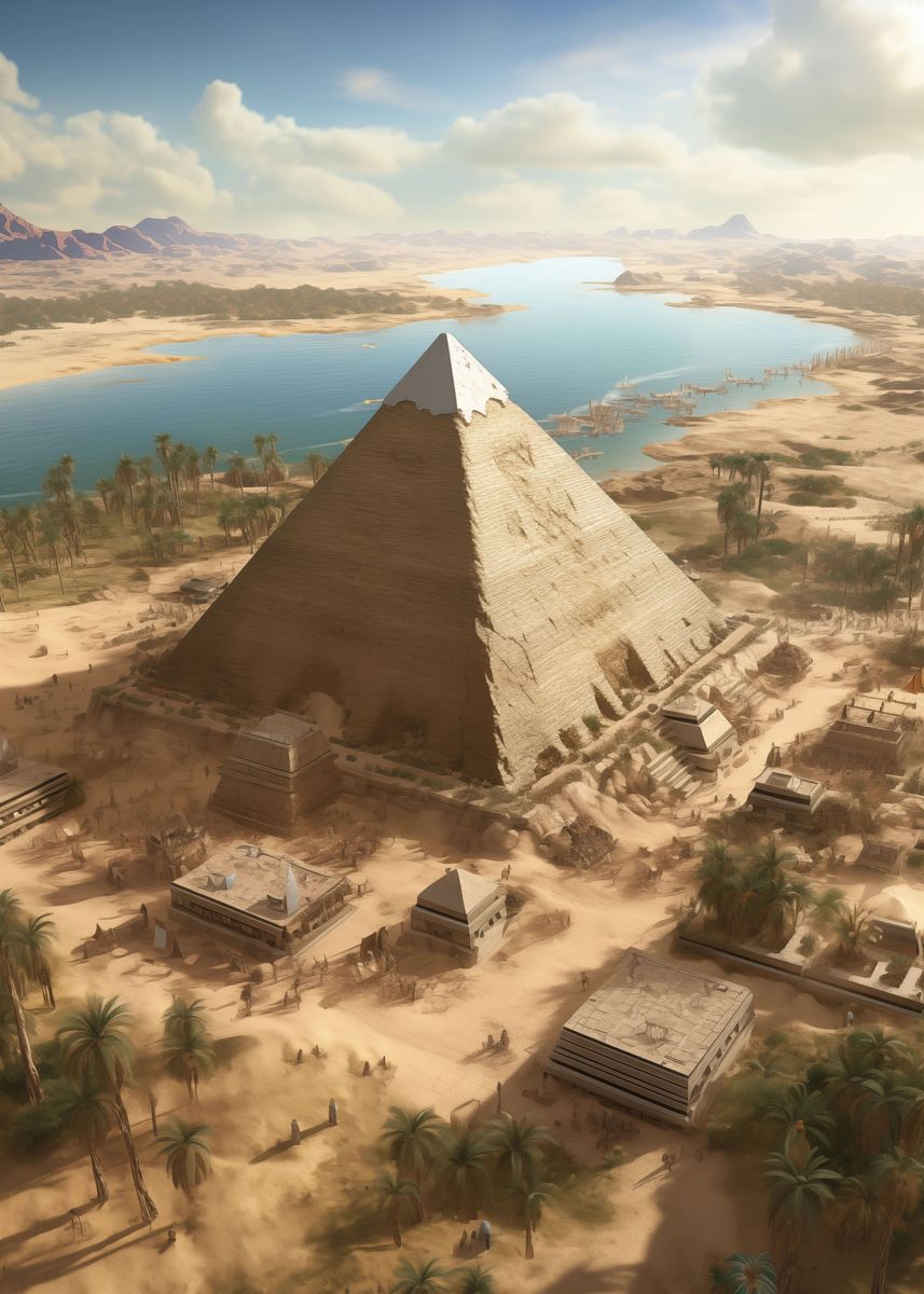 'Pyramid on the nile' Poster, picture, metal print, paint by AI Art ...