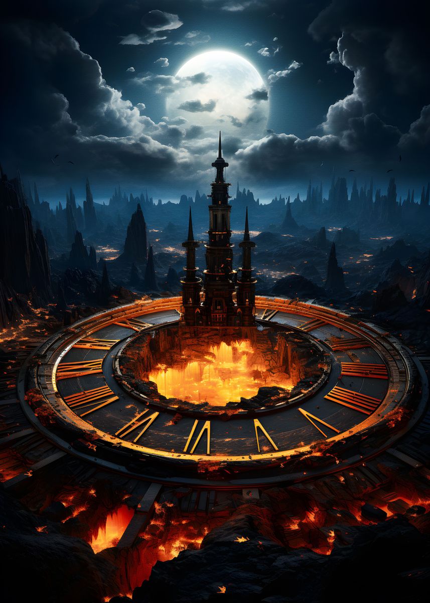 'fantasy clock fire pit' Poster, picture, metal print, paint by Dream ...