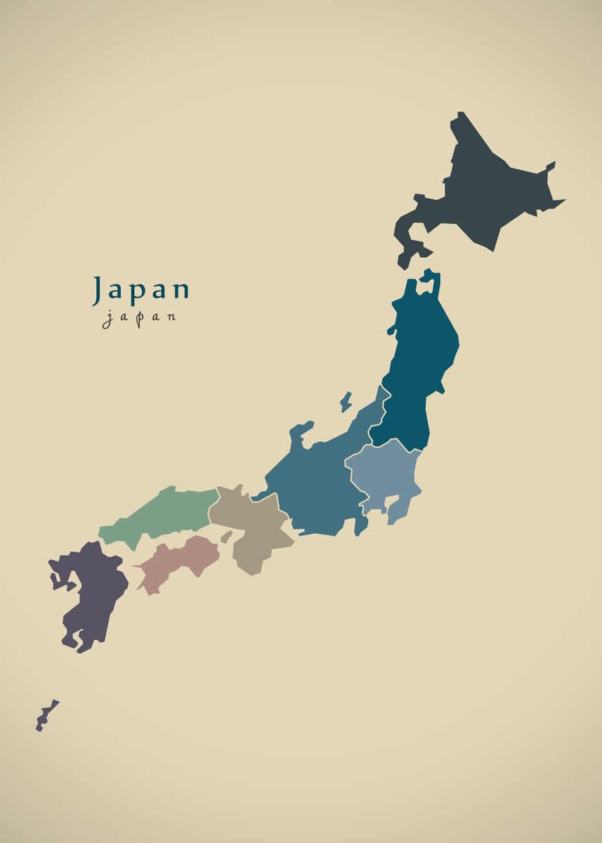 'Japan map with regions' Poster, picture, metal print, paint by Ingo ...