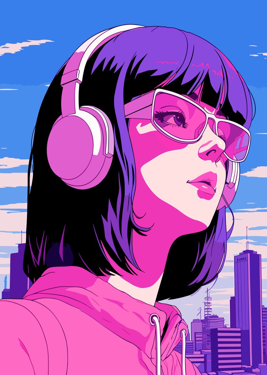 Girl Lofi Pink Retro Poster Picture Metal Print Paint By Ray Mason