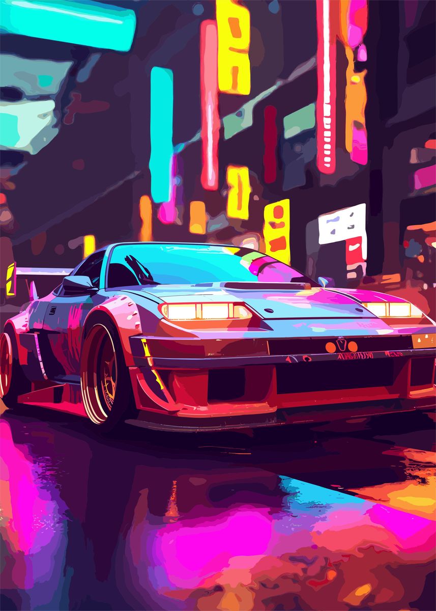 'neon car drift' Poster, picture, metal print, paint by TsabitQeis ...