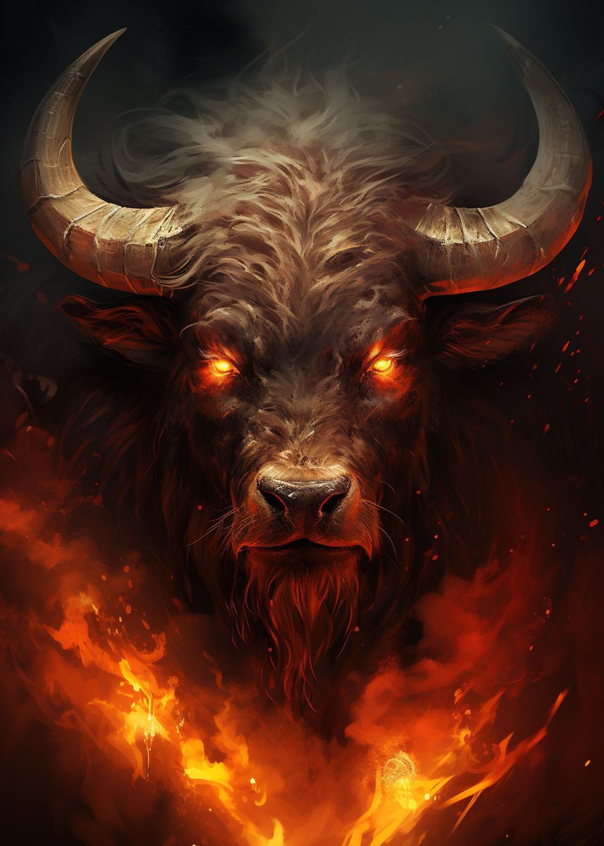 'Infernal Bull' Poster, picture, metal print, paint by Senja Kolesnyk ...