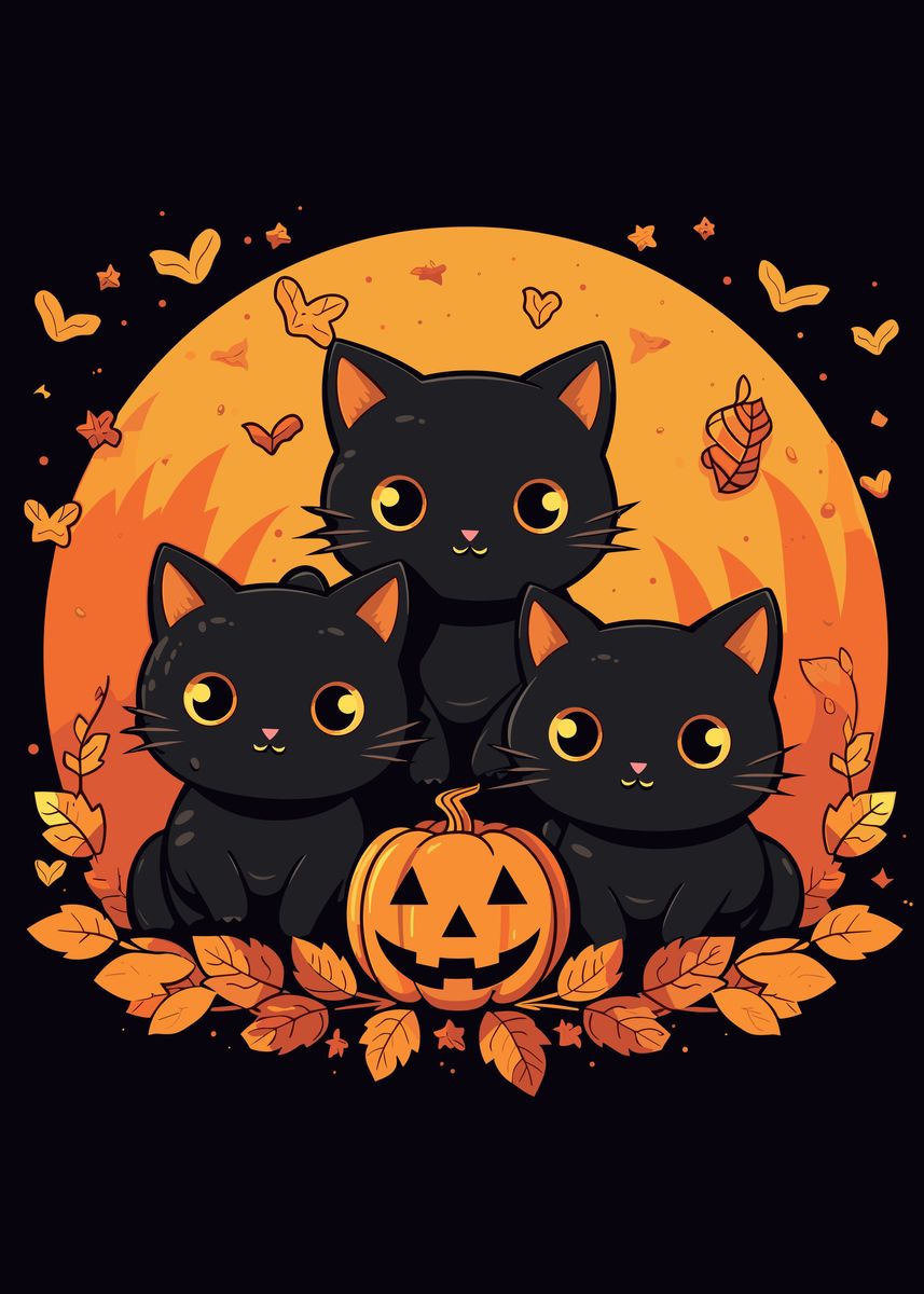 'Halloween Black Cat' Poster, picture, metal print, paint by Dolores ...