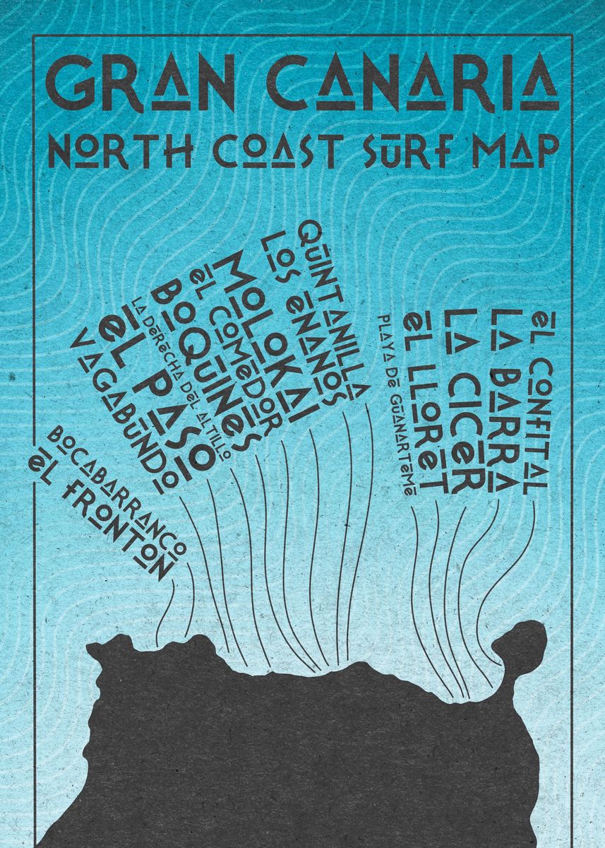 'Gran Canaria Surf Map' Poster, picture, metal print, paint by Jake ...