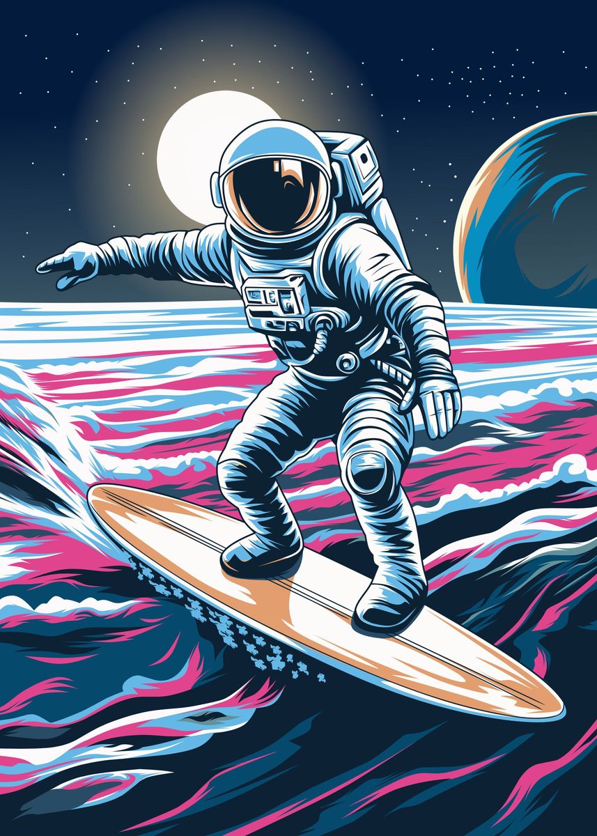 'Astronaut Surfing' Poster, picture, metal print, paint by Miracle ...