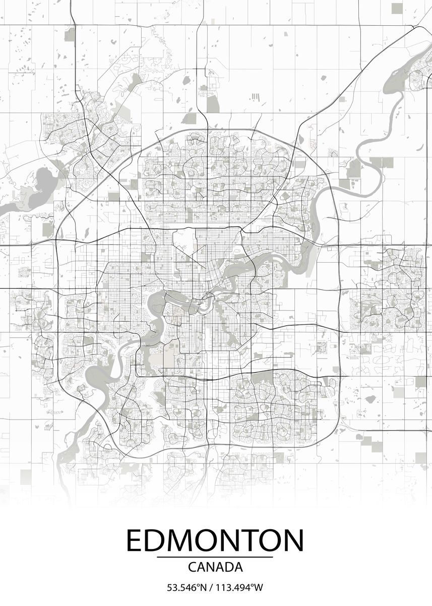 'Edmonton Alberta White Map' Poster, picture, metal print, paint by ...