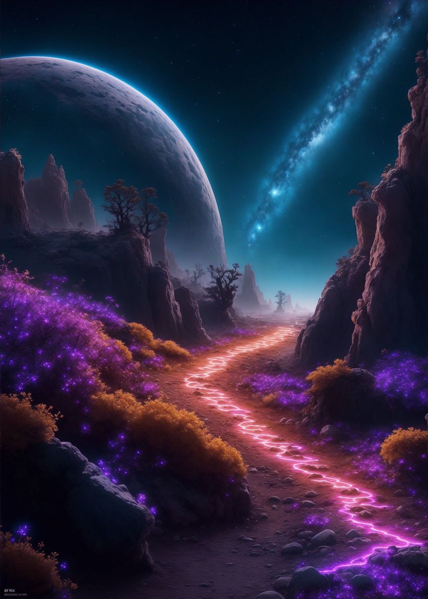 'Neon trail in space' Poster, picture, metal print, paint by Below ...
