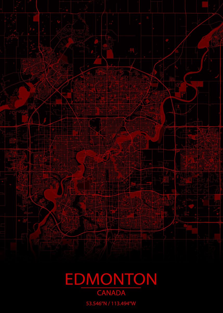 'Edmonton Alberta Red Map' Poster, picture, metal print, paint by Wall ...
