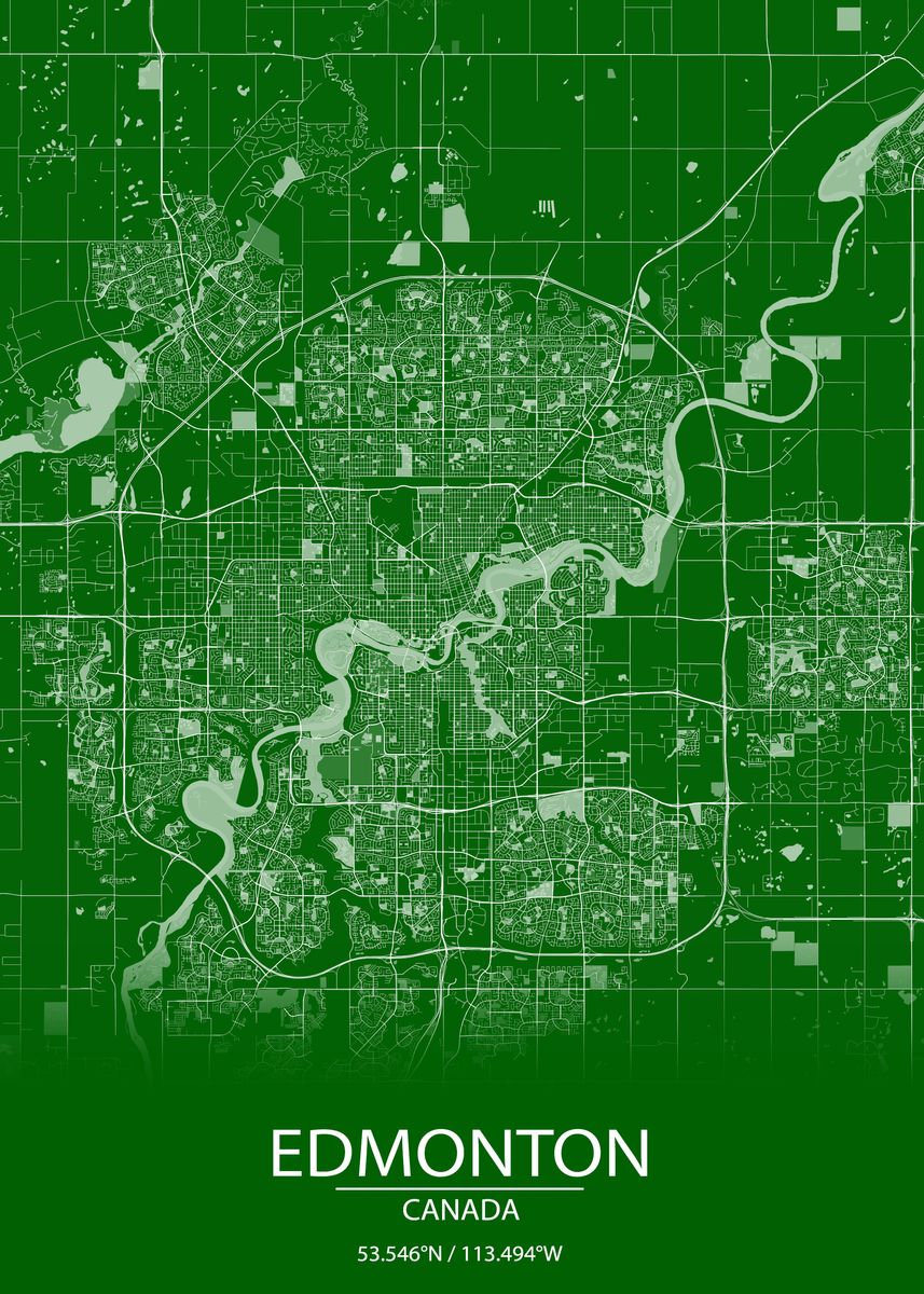 'Edmonton Alberta Green Map' Poster, picture, metal print, paint by ...