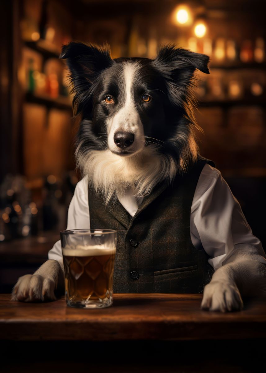'Collie Dog in the Pub' Poster, picture, metal print, paint by Craig ...