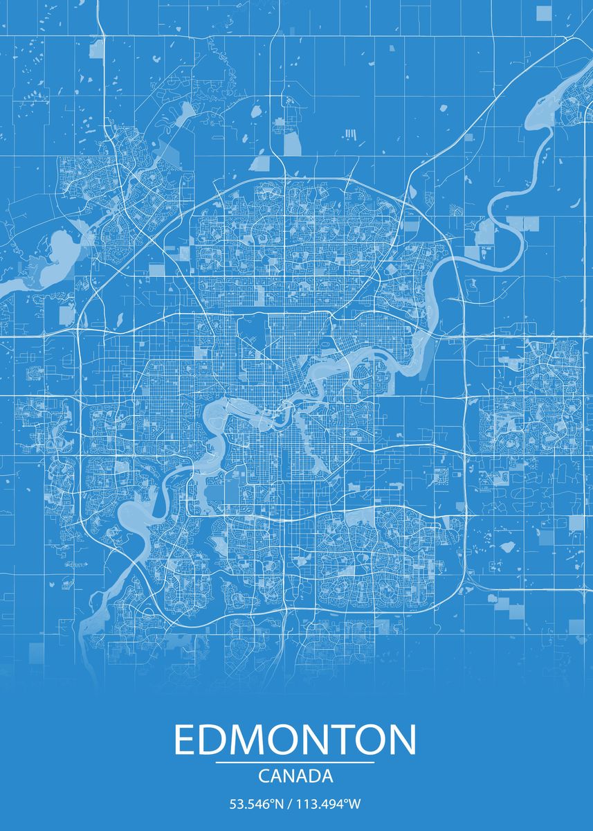 'Edmonton Alberta Blue Map' Poster, picture, metal print, paint by Wall ...