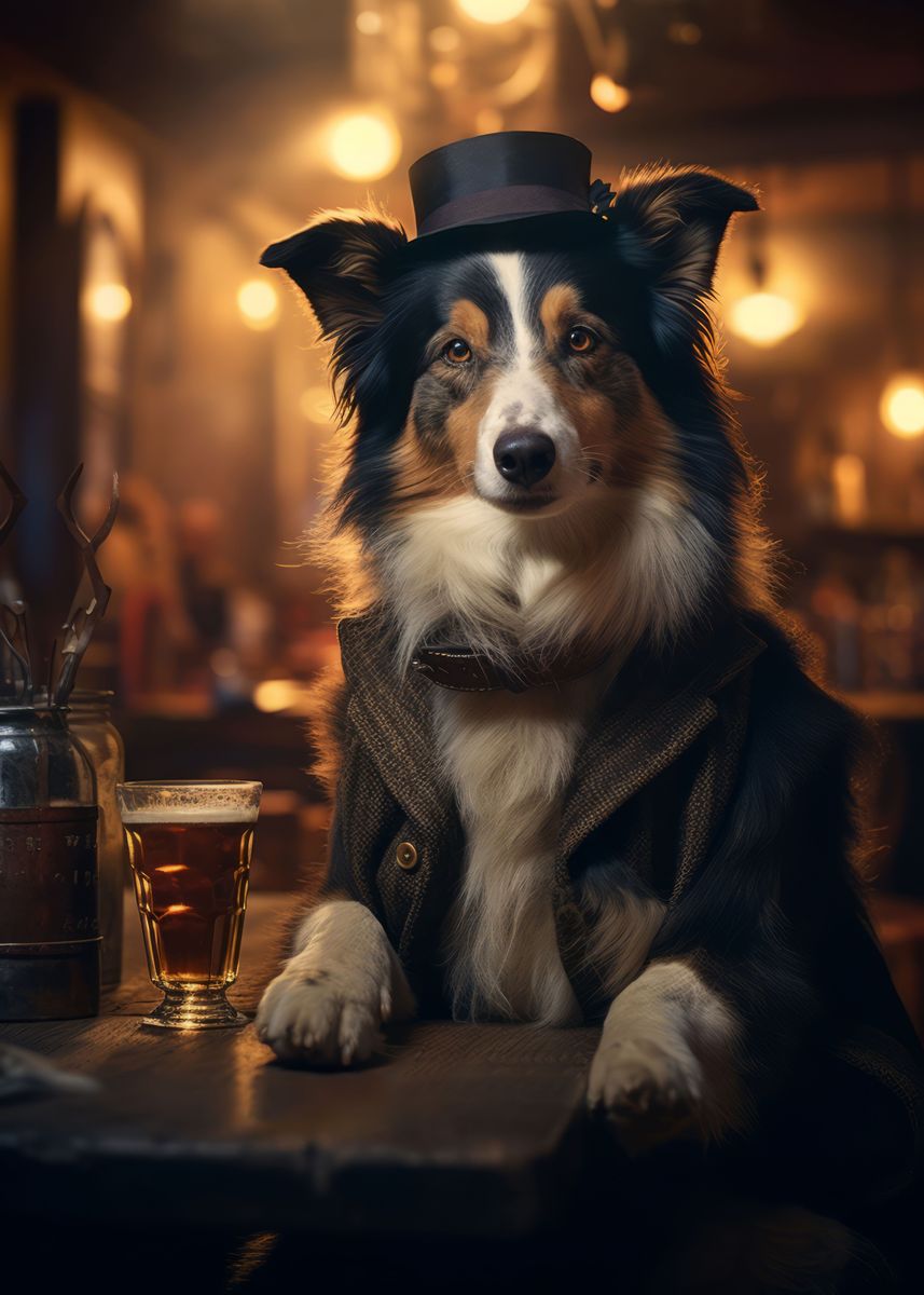 'Border Collie in the Pub' Poster, picture, metal print, paint by Craig ...