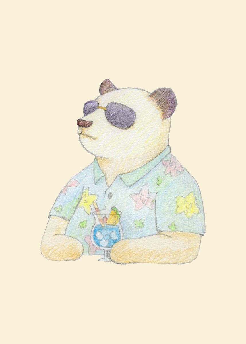 'Panda and Blue Hawaii' Poster, picture, metal print, paint by Hahaha ...