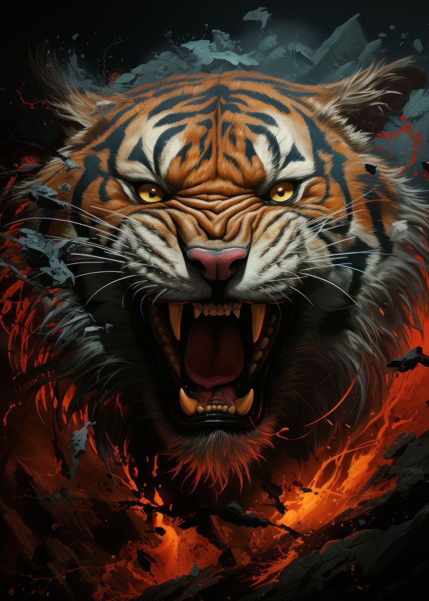 'Angry tiger' Poster, picture, metal print, paint by Volodymyr Burdiak ...