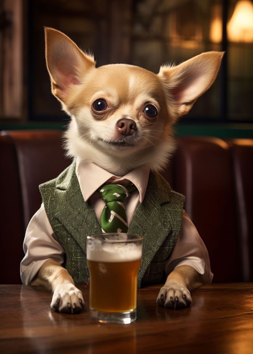 'Chihuahua Dog in the Pub' Poster, picture, metal print, paint by Craig ...