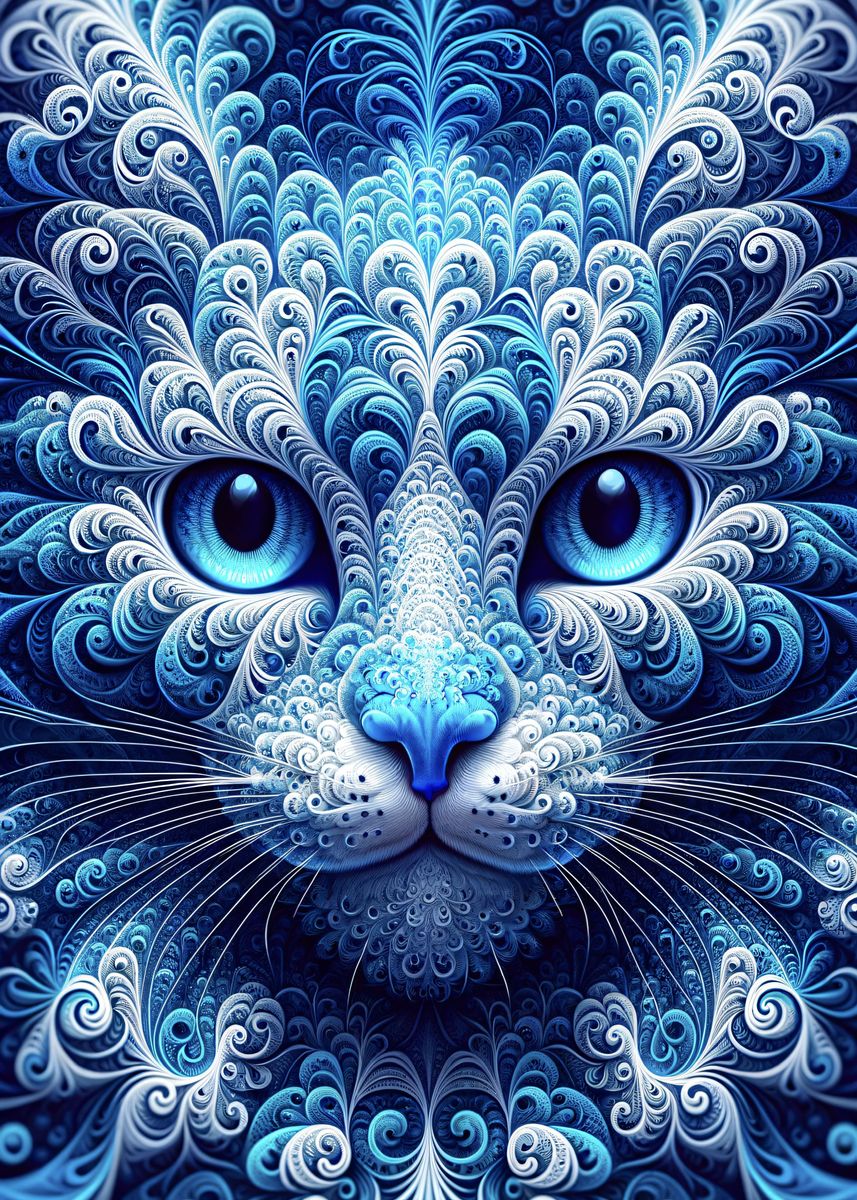 'Fractal Cat' Poster, picture, metal print, paint by Astro Blaster | Displate